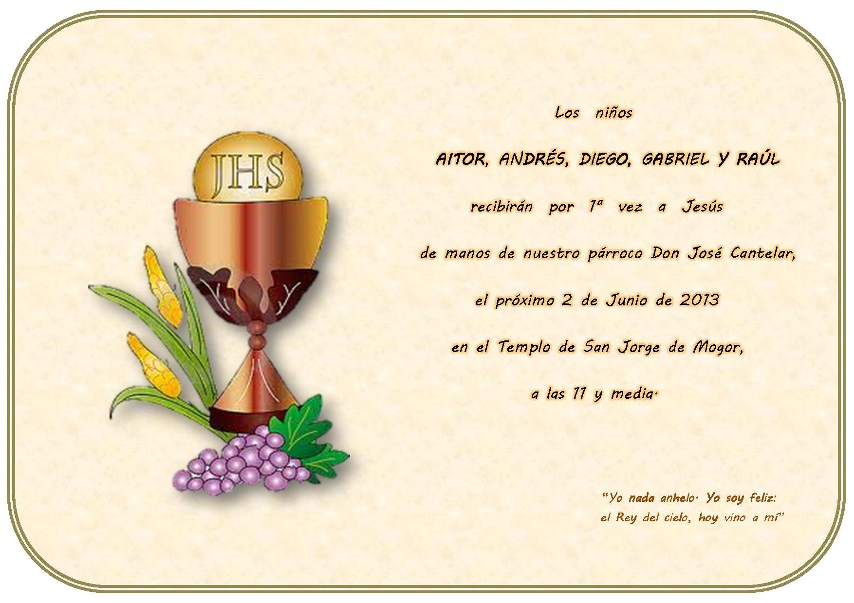 Carta De Mi Primera Comunión - iCartas.org